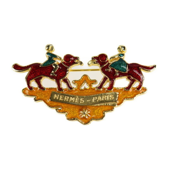 Hermes | Jewelry | Hermes Brooch Metal Cloisonne Gold Red Green Dog ...
